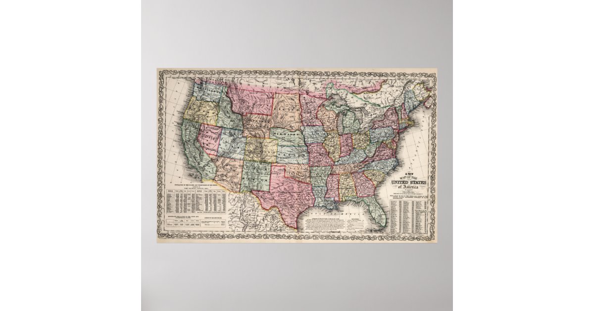 Vintage United States Map (1860) Poster | Zazzle