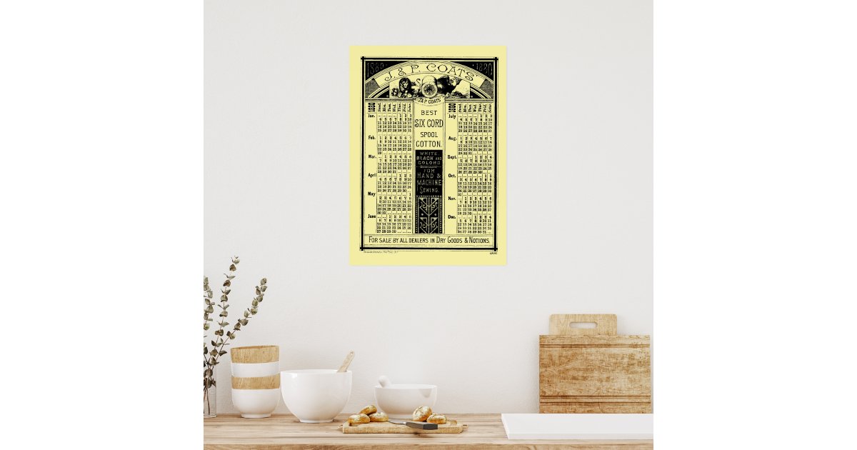 Vintage Victorian Era 1880 Spool Calendar Poster | Zazzle