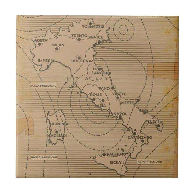 Vintage weather map of Italy, Scilly and Sardinia Tile | Zazzle