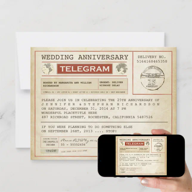 vintage wedding anniversary telegram invitation | Zazzle