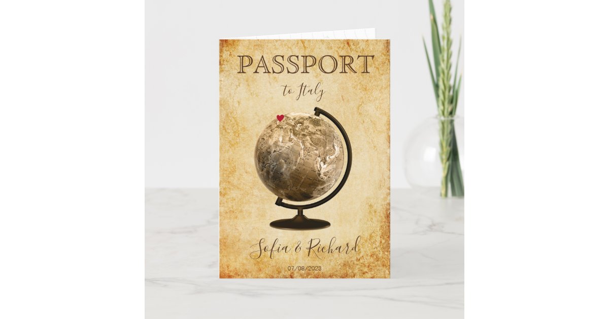 Vintage Wedding Destination Passport Map Globe Invitation | Zazzle