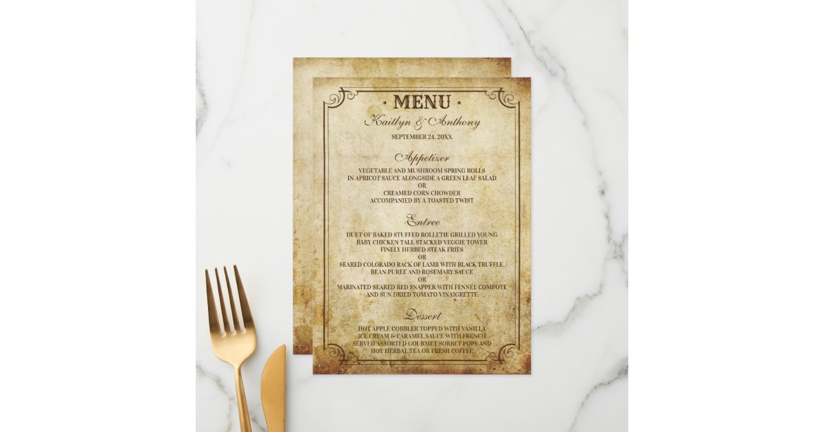 Vintage Wedding Menu | Zazzle