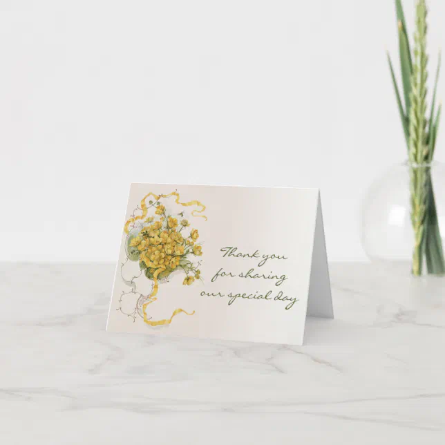 Vintage Wedding, Yellow Buttercup Flowers and Bees Thank You Card | Zazzle