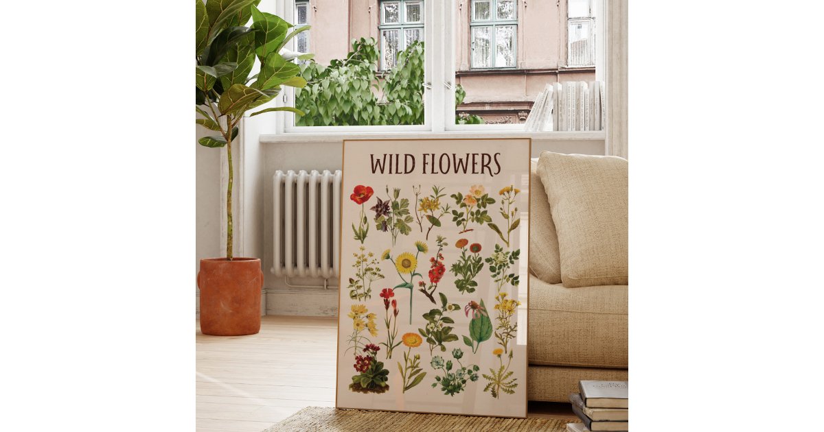 Vintage Wildflower Chart Wall Art | Zazzle