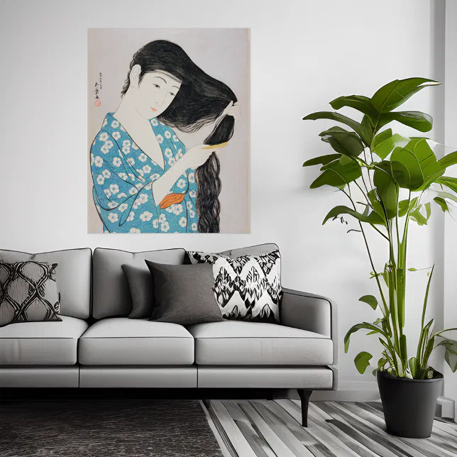 Vintage Woman Combing Her Hair Goyō Hashiguchi Poster | Zazzle