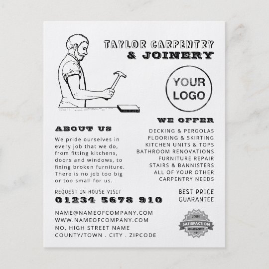 Vintage Workman, Carpentry, Carpenter Advertising Flyer | Zazzle.co.uk