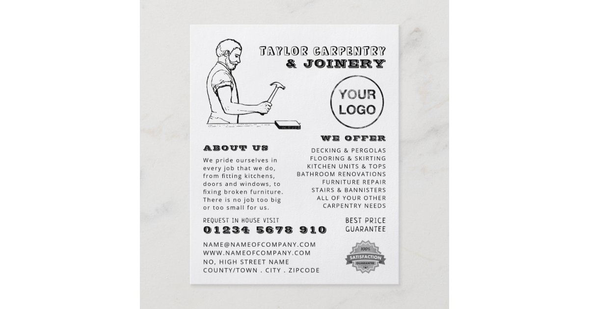 Vintage Workman, Carpentry, Carpenter Advertising Flyer | Zazzle
