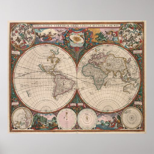 Vintage World Map (1665) 2 Poster | Zazzle