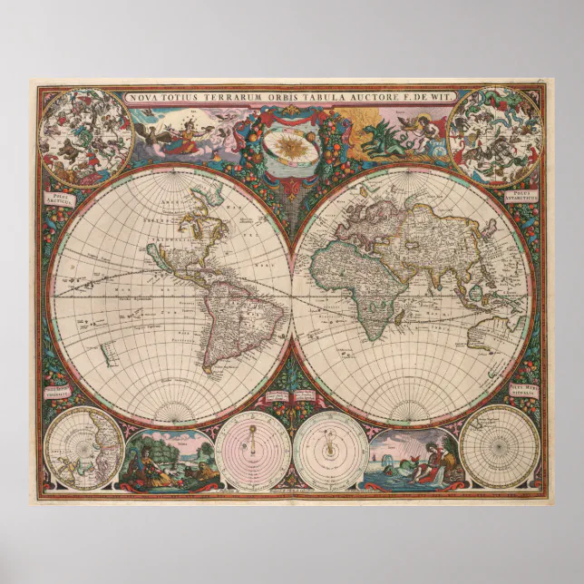Vintage World Map (1665) 2 Poster | Zazzle