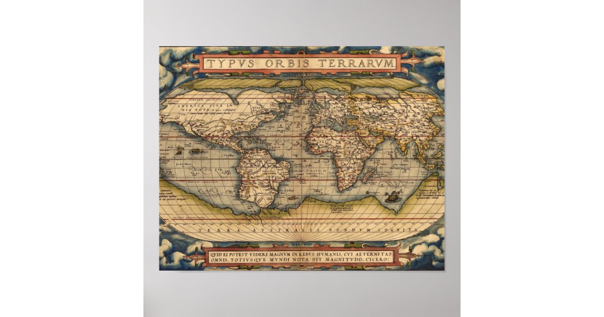 Vintage World Map by Abraham Ortelius 1564 Poster | Zazzle
