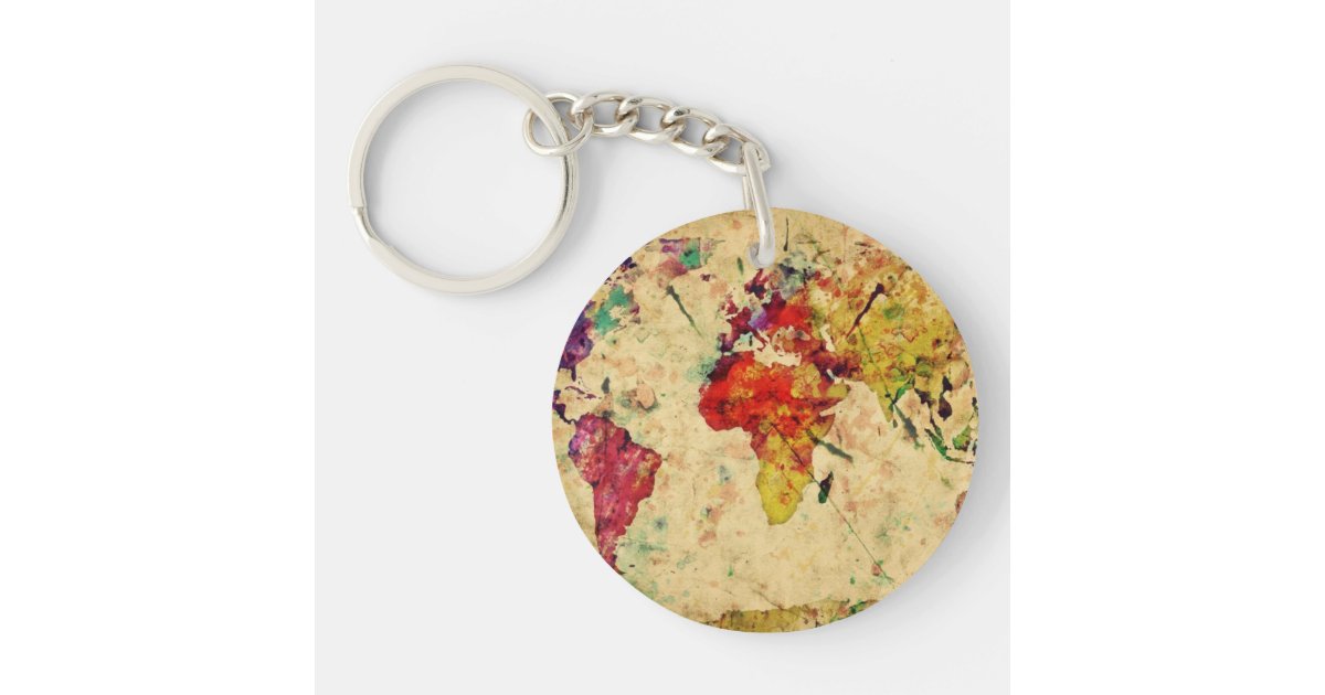 Vintage world map key ring | Zazzle