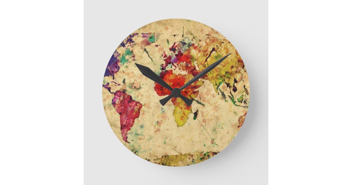 Vintage world map round clock | Zazzle
