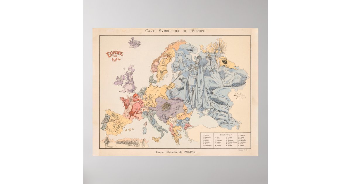 Vintage WWI Political Cartoon Map of Europe (1915) Poster | Zazzle
