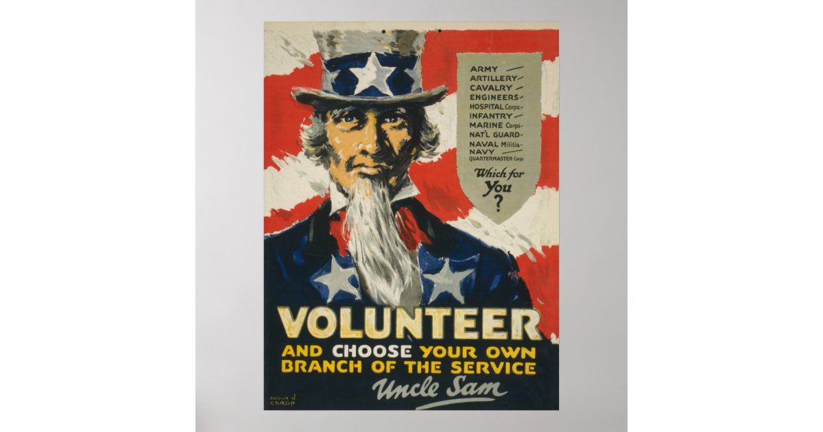 Vintage WWI Volunteer - Uncle Sam Poster | Zazzle