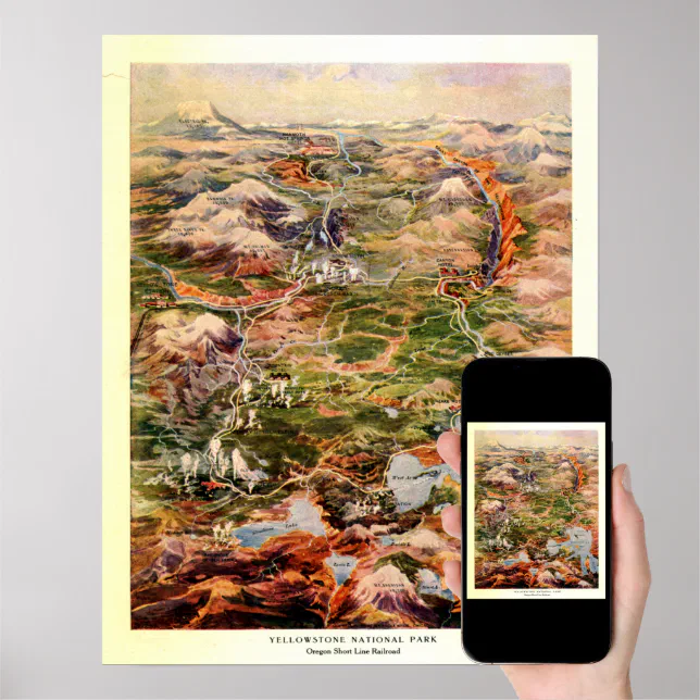 Vintage Yellowstone National Park Map Poster | Zazzle
