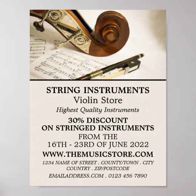 Violin Note Sheet, Musical Instrument Store Poster | Zazzle