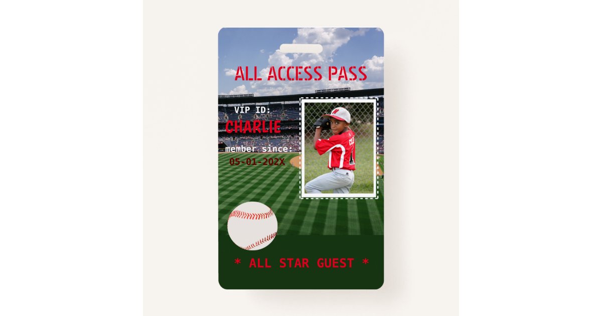 VIP Access Baseball Field Birthday Party Badge ID Badge | Zazzle