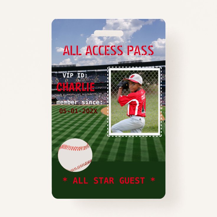 VIP Access Baseball Field Birthday Party Badge ID Badge | Zazzle