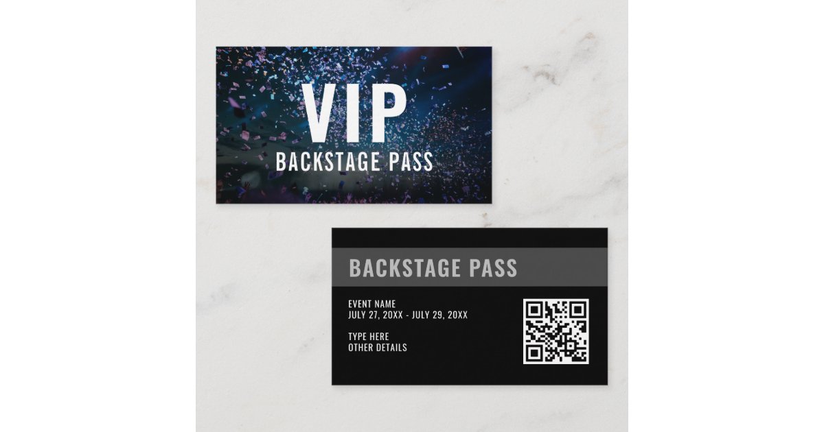 VIP Backstage Pass QR Code Event Photo Business Card | Zazzle