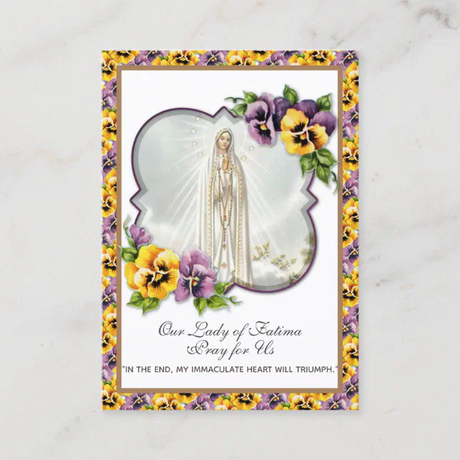Virgin Mary Fatima Prayer Rosary Catholic Violets Business Card | Zazzle