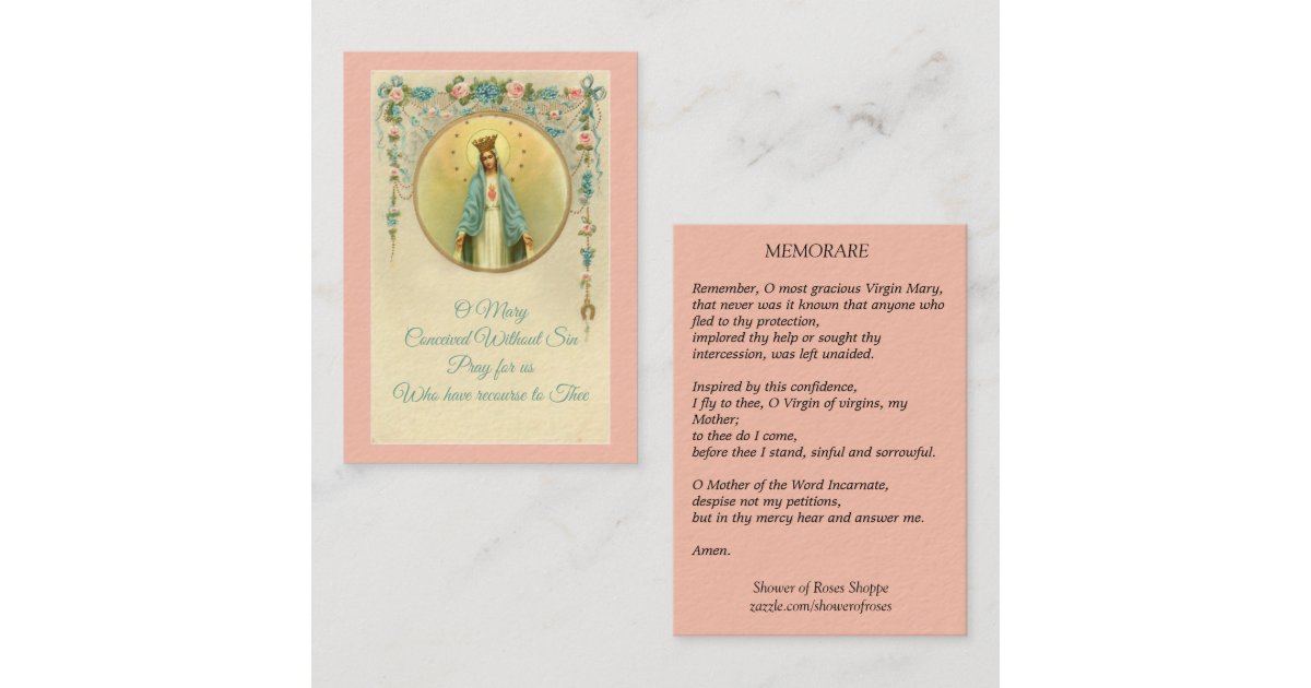 Virgin Mary with Vintage Floral Memorare Holy Card | Zazzle