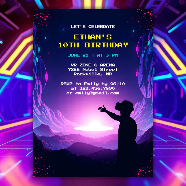 Virtual Reality Gamer Party VR Birthday Invitation | Zazzle