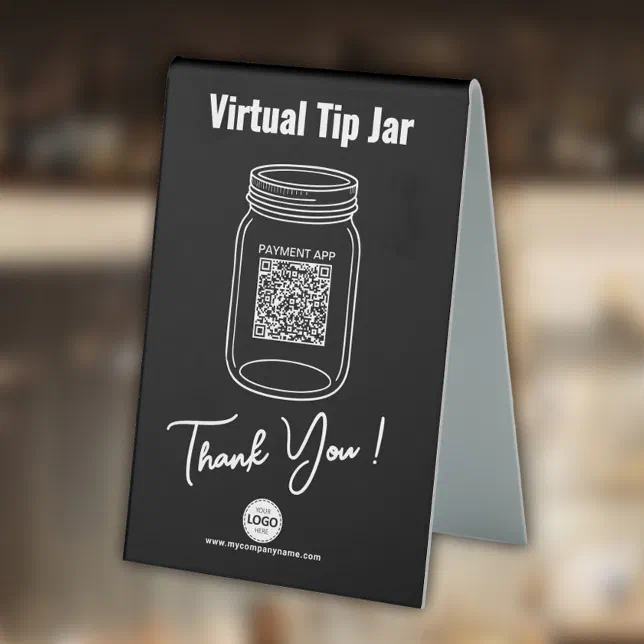 Virtual Tip Jar, Custom QR Code, Logo, Black | Zazzle
