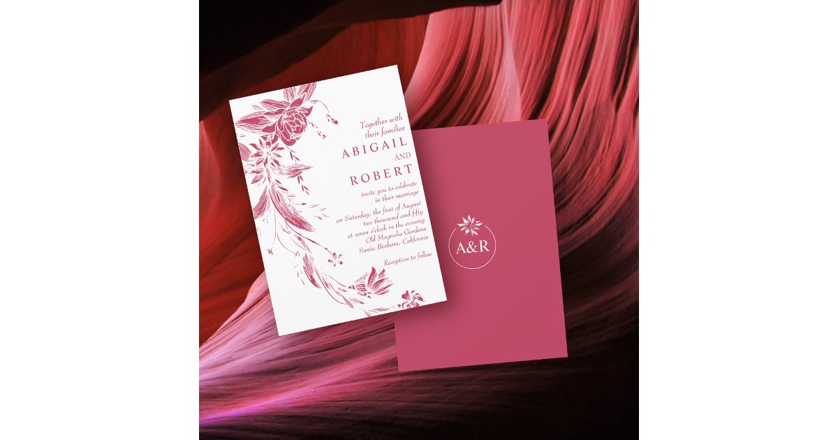 Viva magenta and white floral garland wedding invitation | Zazzle