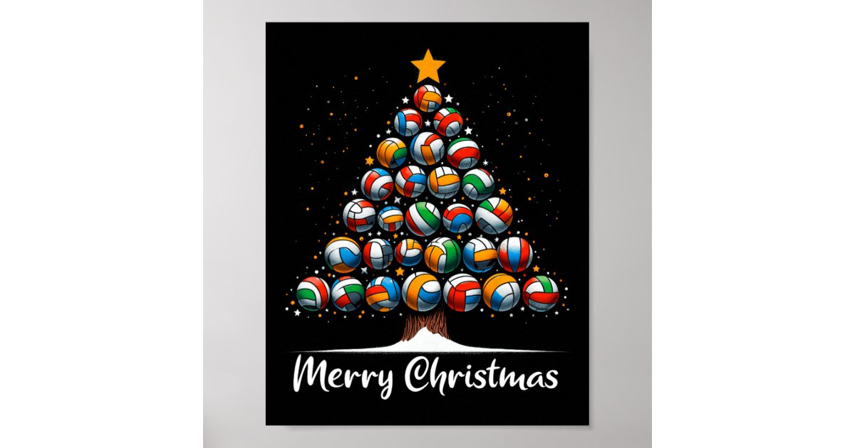 Volleyball Christmas Tree Lights Cute Volleyball P Poster | Zazzle