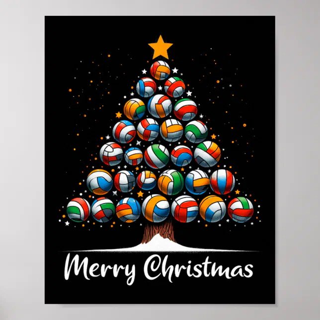 Volleyball Christmas Tree Lights Cute Volleyball P Poster | Zazzle