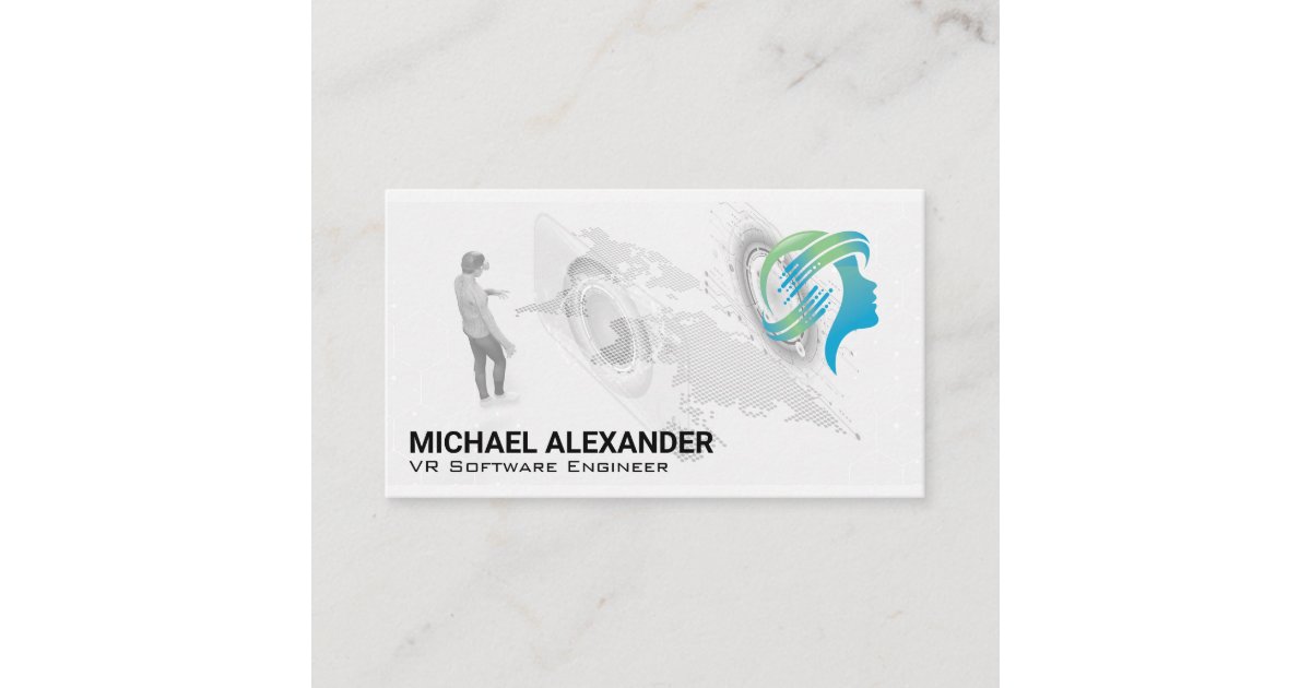 VR Headset Tech Logo | World Map Business Card | Zazzle