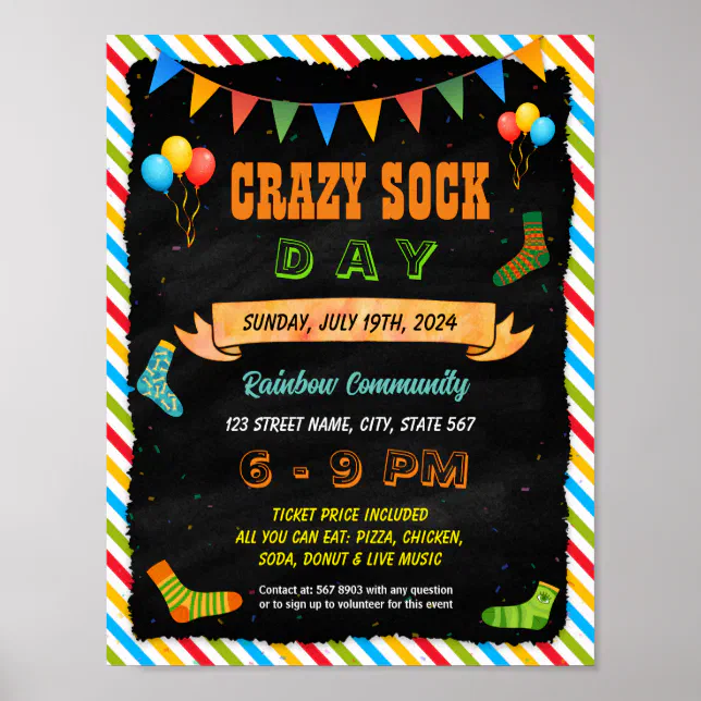 Wacky Socks Day flyer poster template | Zazzle