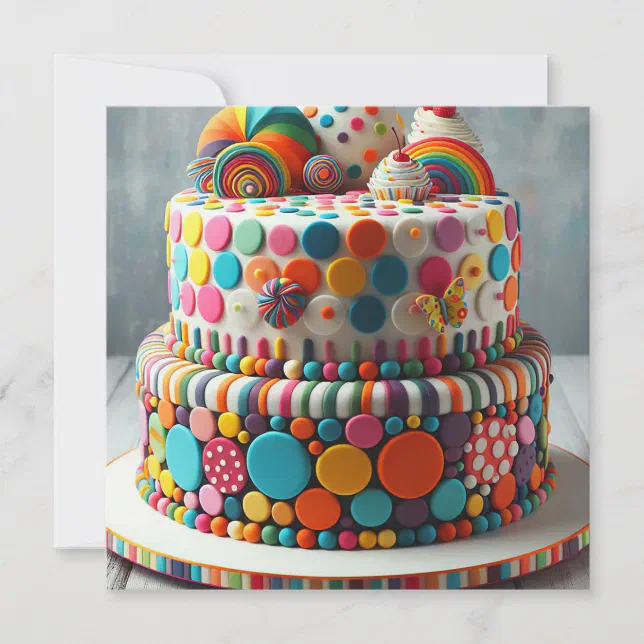 WACKY WEIRD COLORFUL LINES & CIRCLES CAKE BIRTHDAY INVITATION | Zazzle