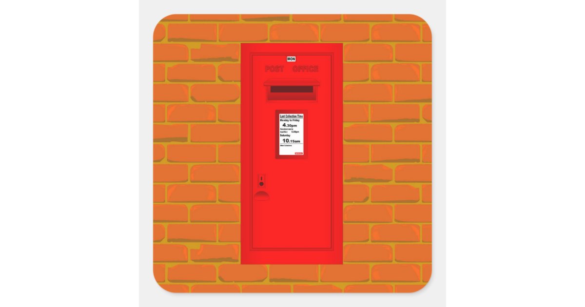 Wall Mounted Red Post Box Square Sticker | Zazzle
