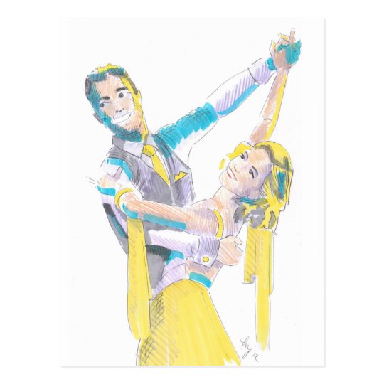 Waltz Ballroom Dancers Drawing Postcard | Zazzle.co.uk
