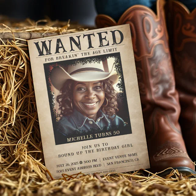 Wanted Poster 50th Birthday Party Vintage Photo Invitation | Zazzle