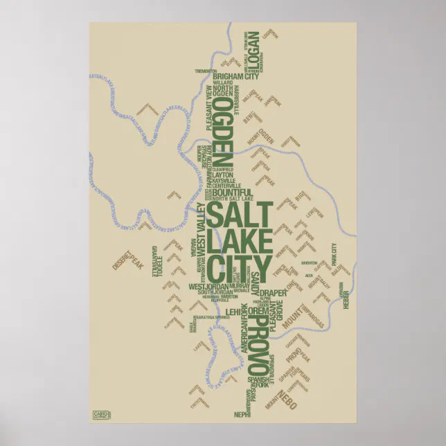 Wasatch Front (Utah) typographic map Poster | Zazzle