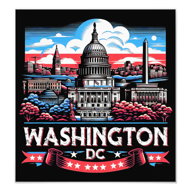 Washington DC Skyline landmarks art Photo Print | Zazzle