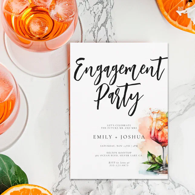Watercolor Aperol Spritz Engagement Party Invitation | Zazzle