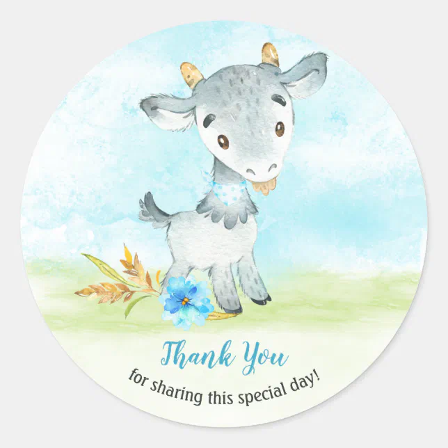 Watercolor Boy Goat Farm Thank You Classic Round Sticker | Zazzle