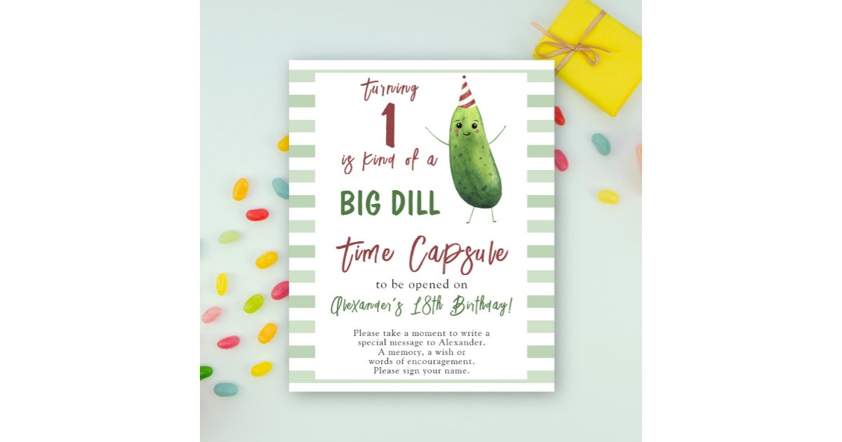 Watercolor Cucumber Time Capsule 1st birthday Poster | Zazzle