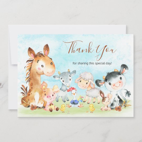 Watercolor Farm Animals Thank You Card | Zazzle.co.uk