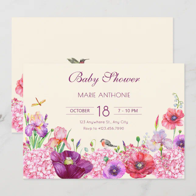 Watercolor floral branch bird nature baby shower invitation | Zazzle