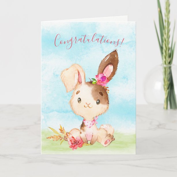 Watercolor Bunny Congratulations Cards | Zazzle.co.uk