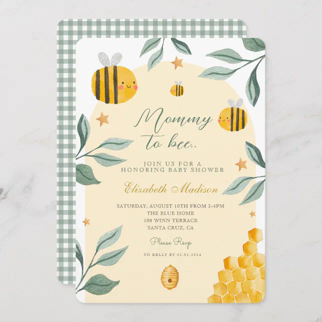 Watercolor Mummy to Bee Honey Sweet Baby Shower Invitation | Zazzle