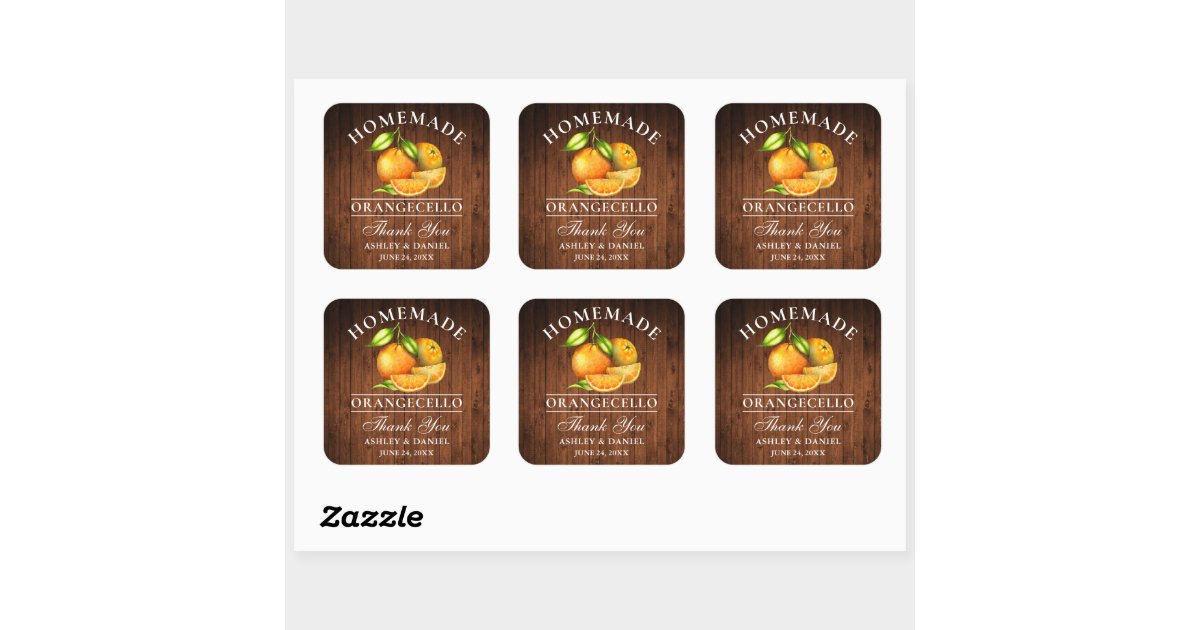 Watercolor Oranges Wood Orangecello Wedding Square Sticker | Zazzle