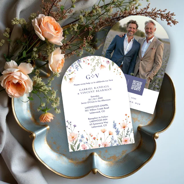 Watercolor Pastel Floral Arch Top Border Wedding Invitation | Zazzle
