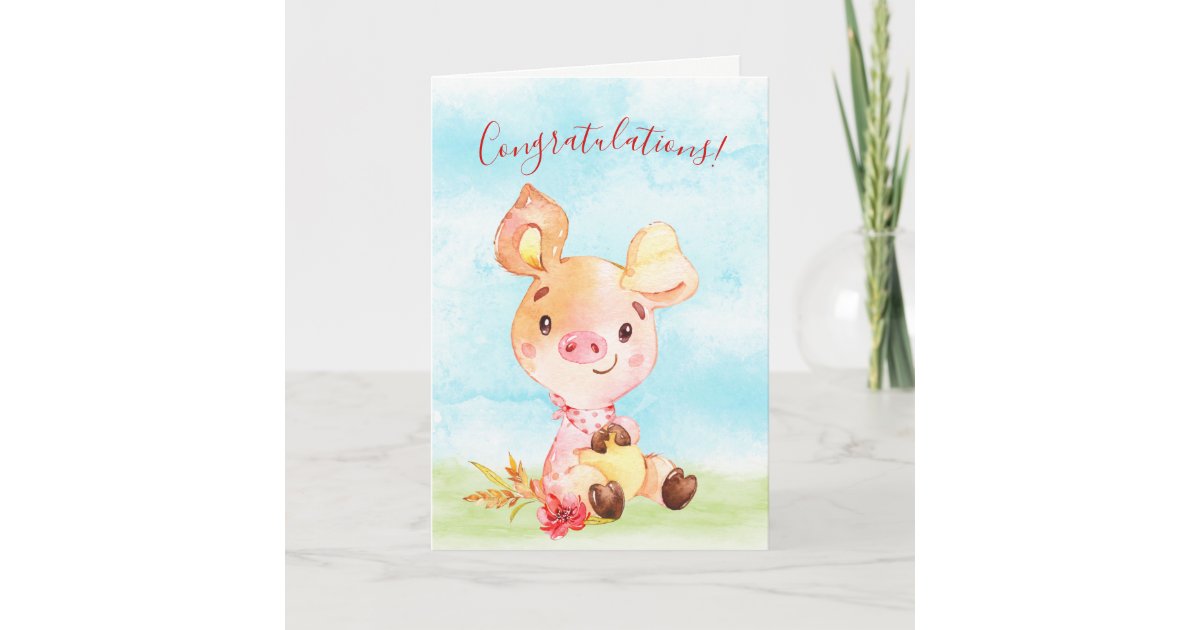 Watercolor Piggy Farm Congratulations Card | Zazzle.co.uk