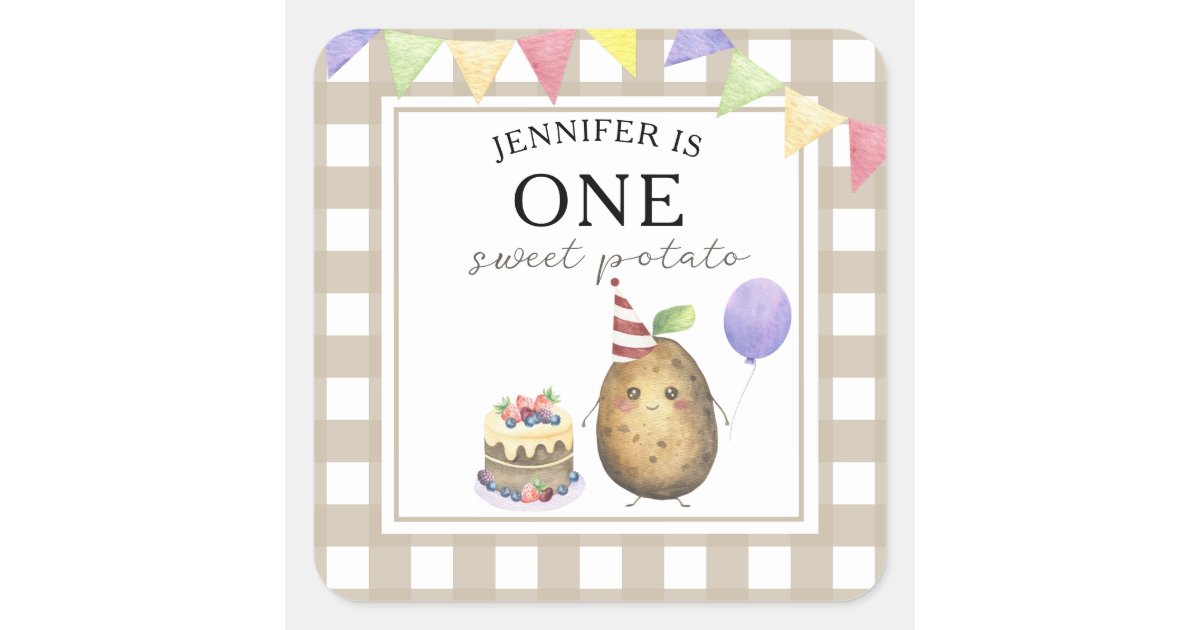 Watercolor Potato 1st birthday Square Sticker | Zazzle