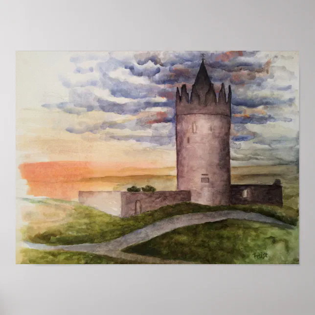 Watercolor print of Irish castle, Doolin | Zazzle